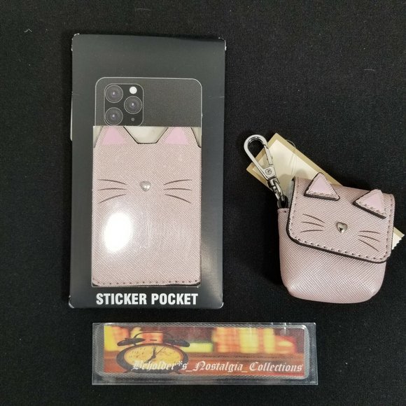 Other | New Light Pink Cat Phone Sticker Pocket Wallet W Air Pod Case ...